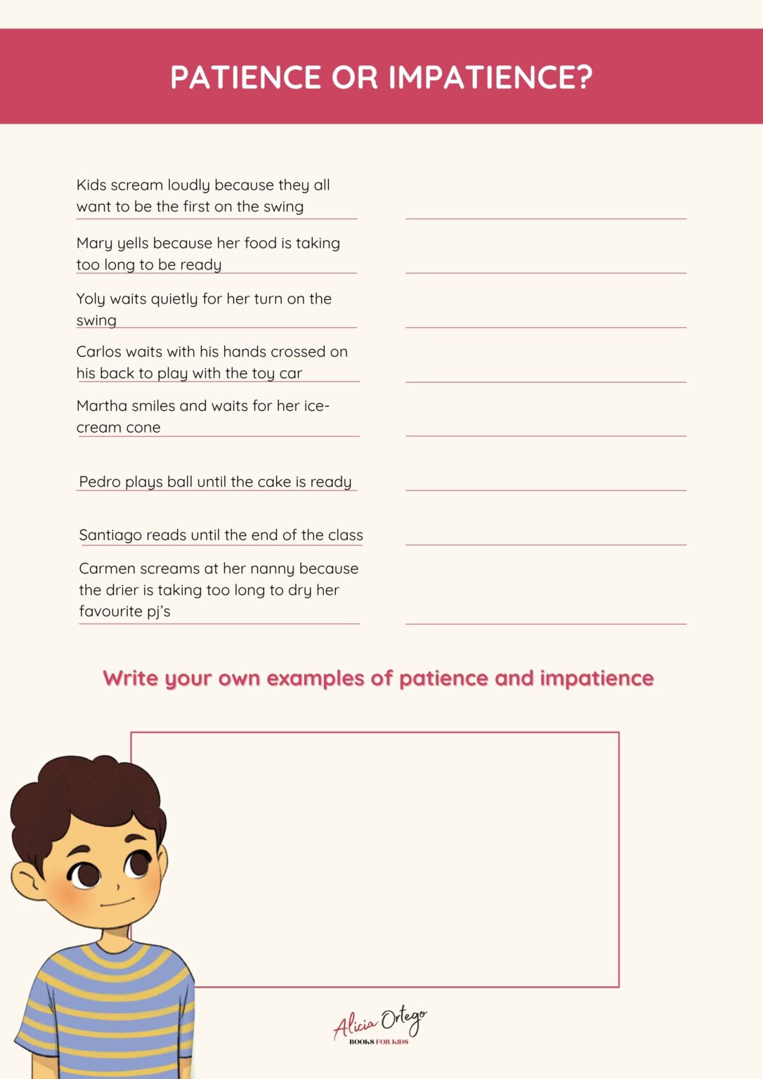 Patience Activities Worksheets for Kids (PDF) - Alicia Ortego